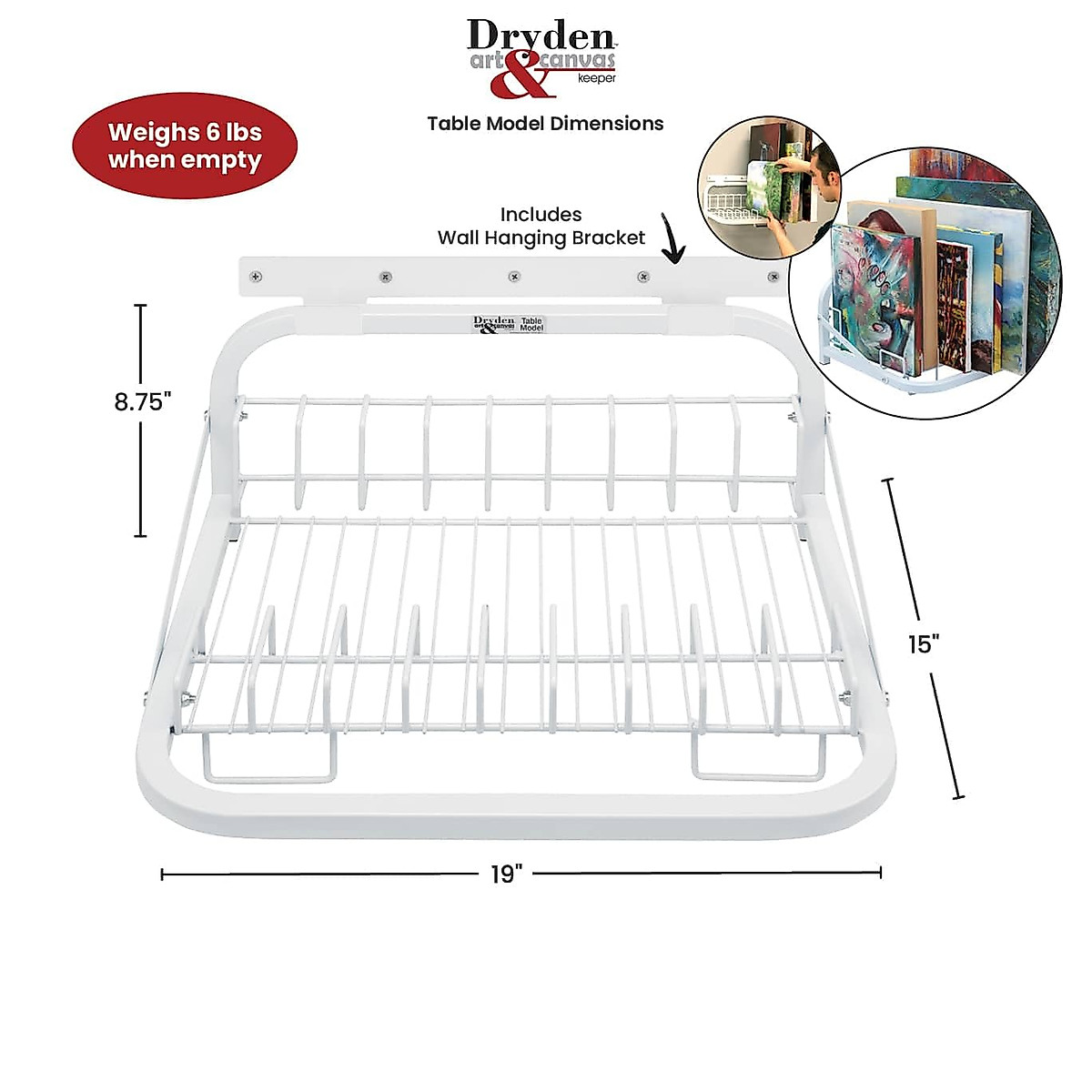 Dryden Art and Canvas Keeper - Small Table Model with Wall Mount for Storage, Organization and Transport of Canvases, Frames, and Panels - Small - 15x19x8.75"