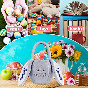 Personalized Buny Easter Basket with Name Custom Plush Easter Baskets for Kids Brown
