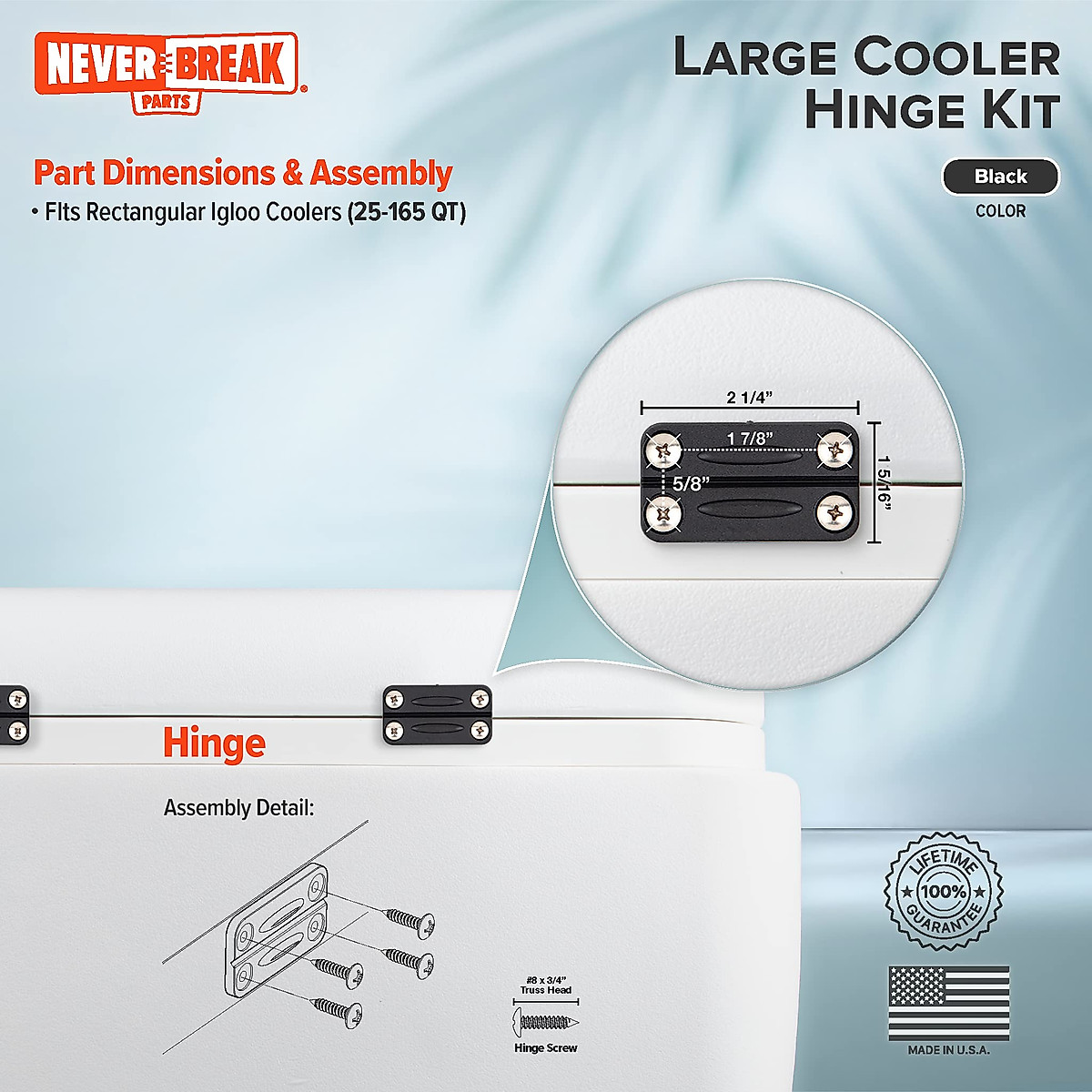 NeverBreak Parts - 3 Pack Black Igloo Cooler Hinges Replacement with Screws | High Strength Igloo Cooler Replacement Parts | Igloo Parts kit for ice chests