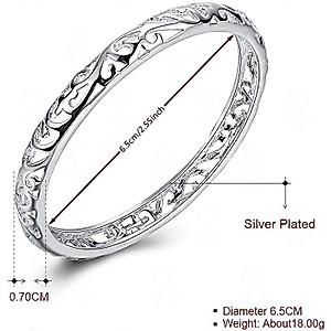 KACON Sterling Silver Bangle Bracelet, Fashion Simple Open Bangles Cuff bracelets for Women