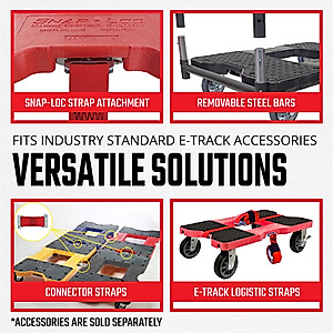 SNAP-LOC, All Terrain 4 Wheel Push Cart Dolly, Heavy Duty Dolly Cart, 6 Inch Casters, Push Bar & E Strap Attachment Included, 1,500 lb Capacity, Made in USA, Red