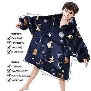 Dreamique Oversized Wearable Blanket for Kids, Sherpa Fleece Hoodie Blanket, Warm Winter Hooded Sweatshirt for Boys and Girls, Soft TV Blanket, Gifts for Kids (4-13 Years), Universe