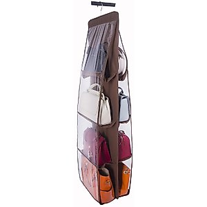 Amborido Handbags Holder Closet Organizer 8 Pockets Double Side Coffee