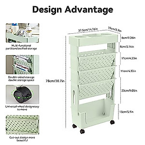 5 Tier Book Rack Storage Bookshelf, Movable Bookshelf Multilayer Capacity Rotatable Removable Plastic Practical Rolling Organization Shelf with Wheel, Bookshelves for Kids Students Study (Green)
