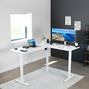 VIVO Electric Height Adjustable 63 x 55 inch Corner Stand Up Desk, White Table Top, White Frame, L-Shaped Standing Workstation, 3CT Series, DESK-E3CTW