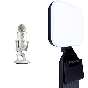 Blue Yeti USB Microphone for PC, Mac, Gaming, Recording, Streaming, and Podcasting + Logitech Litra Glow Premium LED Streaming Light with TrueSoft, brightness & color temp settings - Silver