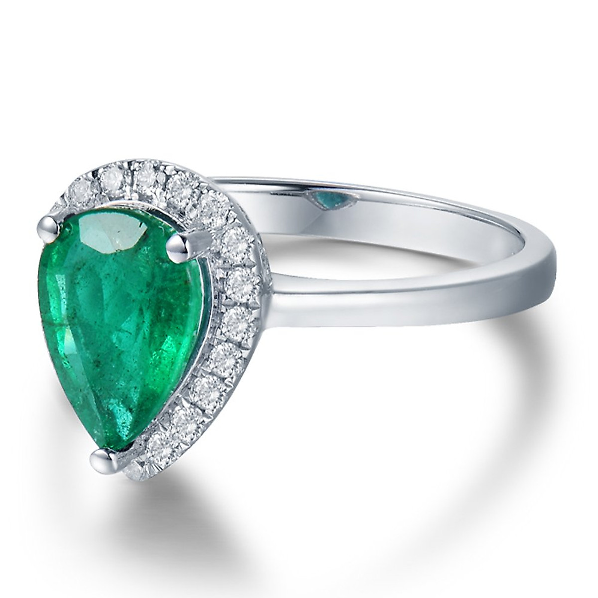 Lanmi 14K White Gold Natural Green Emerald Rings Brilliant Diamond Engagement Wedding for Women Promotion