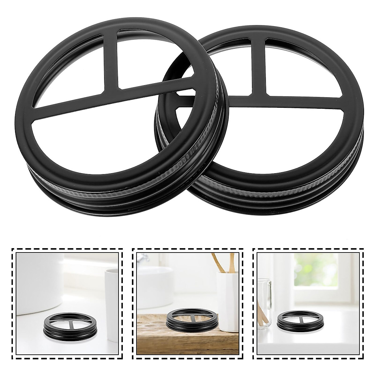 Alipis Mason Jar Bathroom Lids 2pcs Mason Jar Toothbrush Holder Lid Stainless Steel Toothbrush Cup Lids Rings Mason Jar Lid Bottle Cover Rings Apothecary Storage Jars Lids