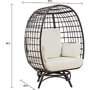 Sunjoy Cuddle Wicker Swivel Lounge, Oversized Indoor Outdoor Egg Chair with 4 Cushions for Patio, Backyard, Living Room, Brown