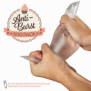 LotFancy Tipless Piping Bags, 500 Pcs 10 Inch Disposable Pastry Bags for Royal Icing, Cookies, Non-Slip Cake Decorating Bags Tool with 5 Clips, for all Size Tips Couplers