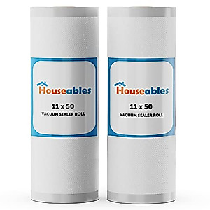 Houseables Vacuum Sealer Bags, Food Saver Rolls, Sous Vide Seal Bag, 11 Inch x 50 Ft, 2 Pack, Heavy Duty, Vaccum Sealed Roll, For Meal Storage, Vac Sealing Machine, Freezer, Reusable, Resealable