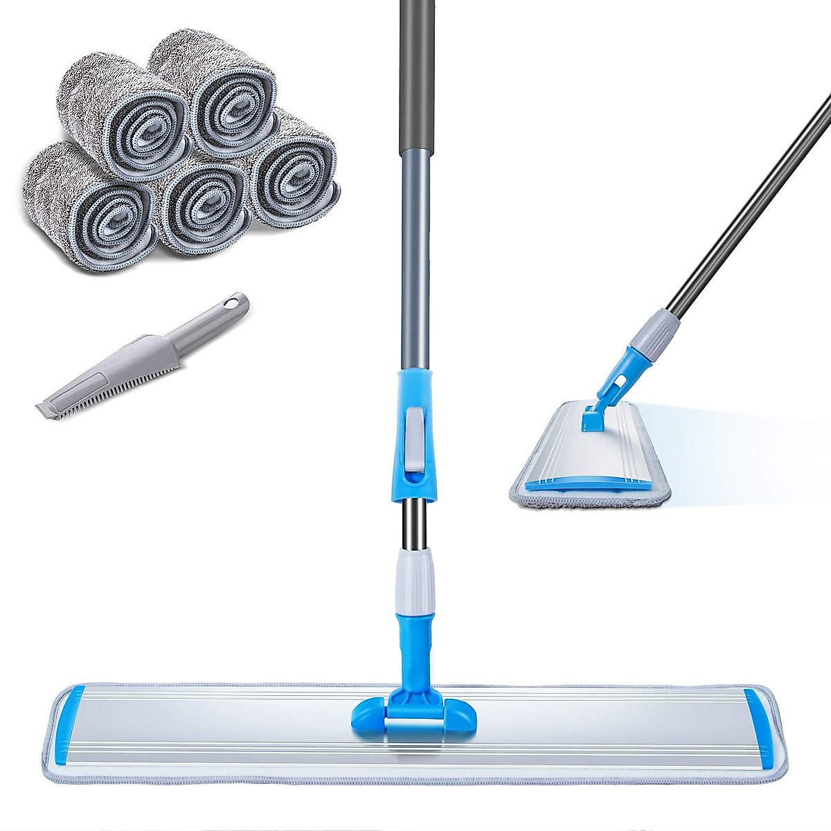 Masthome 24" Professional Flat Mop with 5 Reusable Mop Pads, Spin Mop and Bucket Set with 5 Mop Refills, Easywring Mop Bucket System for Floor Cleaning