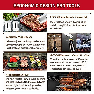 HUSSAR 34PCS BBQ Grill Tools Set Stainless Steel Grilling Accessories with Spatula, Tongs, Skewers for Barbecue, Camping, Kitchen, Complete Premium Grill Utensils Set in Storage Bag, Silver, (BTS-34)