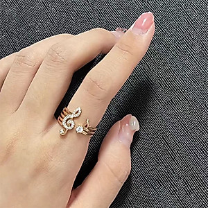 Musical Note Cubic Zirconia Open Rings Dainty Staff Treble Clef Statement 18K Gold Plated for Women Engagement Wedding Adjustable Extendable Knuckle Middle Finger Band Birthstone Crystal Jewelry Gifts for Music Enthusiast Bff Sister (Gold)