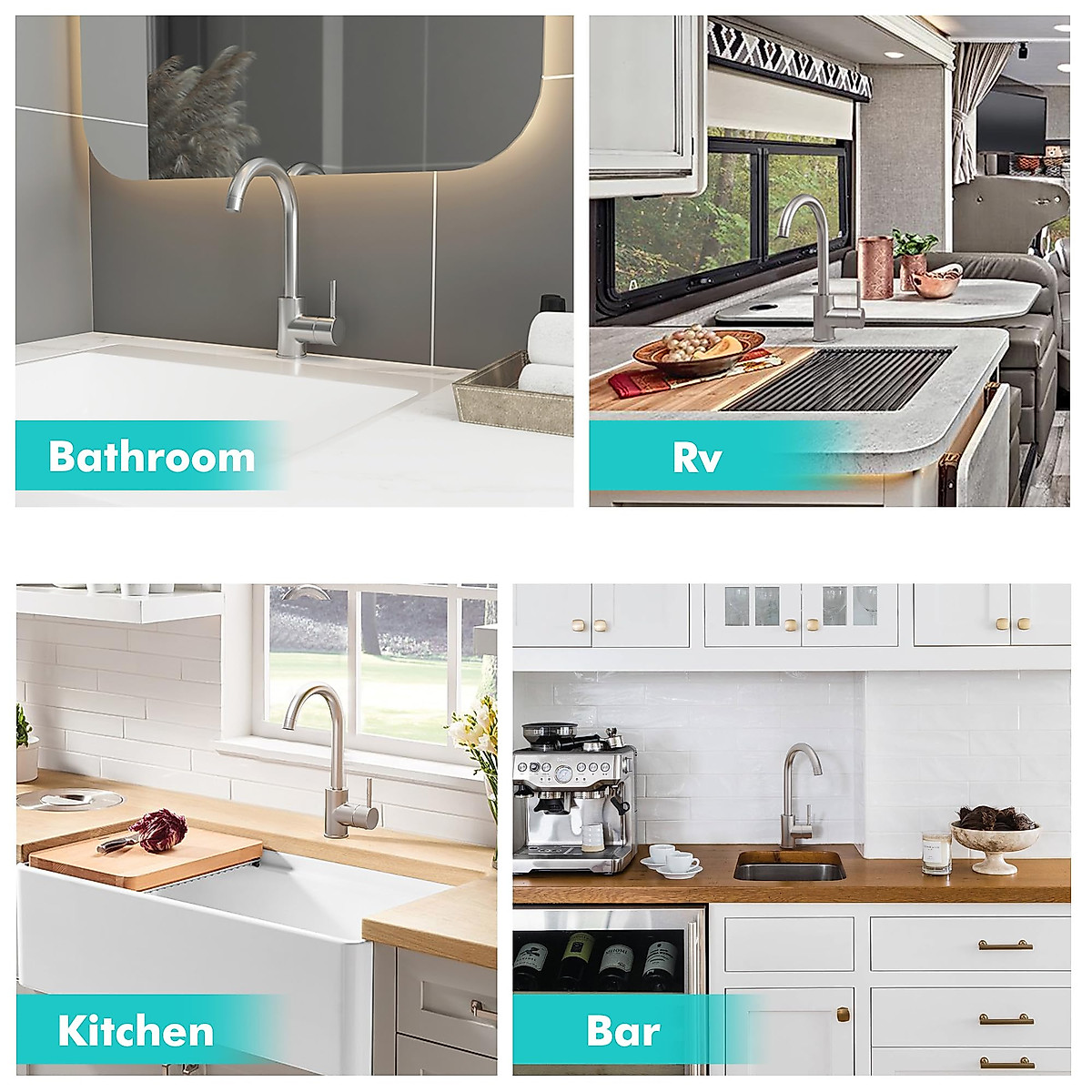 GIMILI Bar Sink Faucet, Brushed Nickel Bar Faucet Single Hole, Modern Prep Wet Small Faucet for Kitchen Farmhouse RV Camper Outdoor Utility Bathroom