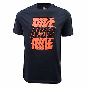 Nike Mens Italic Graphic Logo Crewneck T-Shirt (X-Large, Black/Neon Pink)