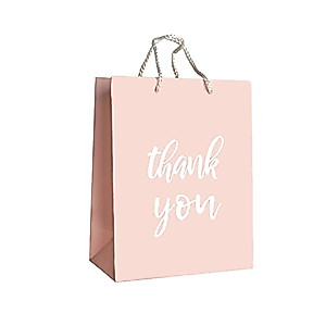 12 Pack Thank You Gift Bags - Elegant Pink Paper Gift Bags With ‘’Thank You’’ Embossed In Silver Foil Letters - Perfect For Birthday Party, Bridal Shower, Baby Shower, Paper Favor Bags 4"x 7"x 9" Inches