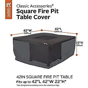 Classic Accessories Water-Resistant 42 Inch Square Fire Pit Table Cover, Outdoor Table Cover,Black