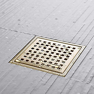 Orhemus Square Shower Floor Drain with Removable Cover Grid Grate 6 inch Long, SUS 304 Stainless Steel Brushed Gold Brass Finished