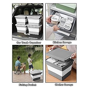 Beinilai Collapsible Storage Bins with lids,26 Qt Plastic Storage Bin Containers Tote Organizing with Secure Buckles，Suitable for Family Outdoor Multi-scene,Grey
