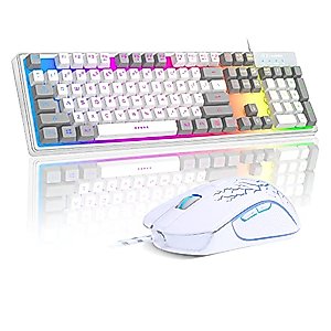 MageGee Gaming Keyboard and Mouse Combo, K1 LED Rainbow Backlit Keyboard with 104 Key Computer PC Gaming Keyboard for PC/Laptop(Gray & White)
