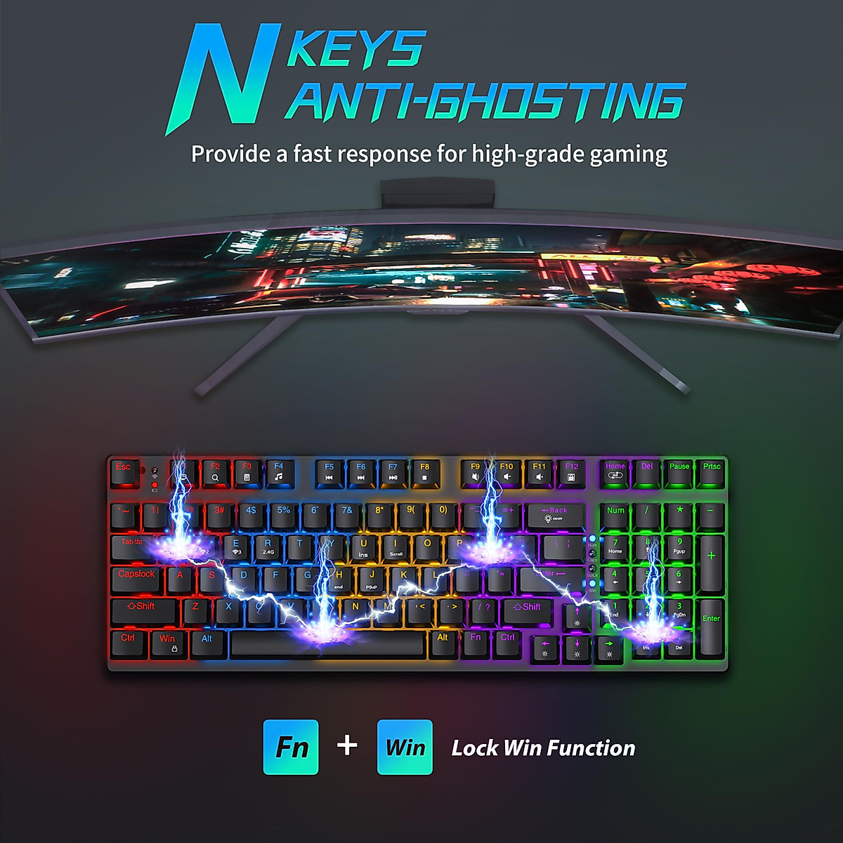 Mechanical Gaming Keyboard, 98 Keys RGB Backlit Full Size Keyboard with Blue Switch, Double Shot Injection Floating Keycaps, Full Anti-Ghost Wired Computer Keyboard for Windows PC Mac Xbox Gamer