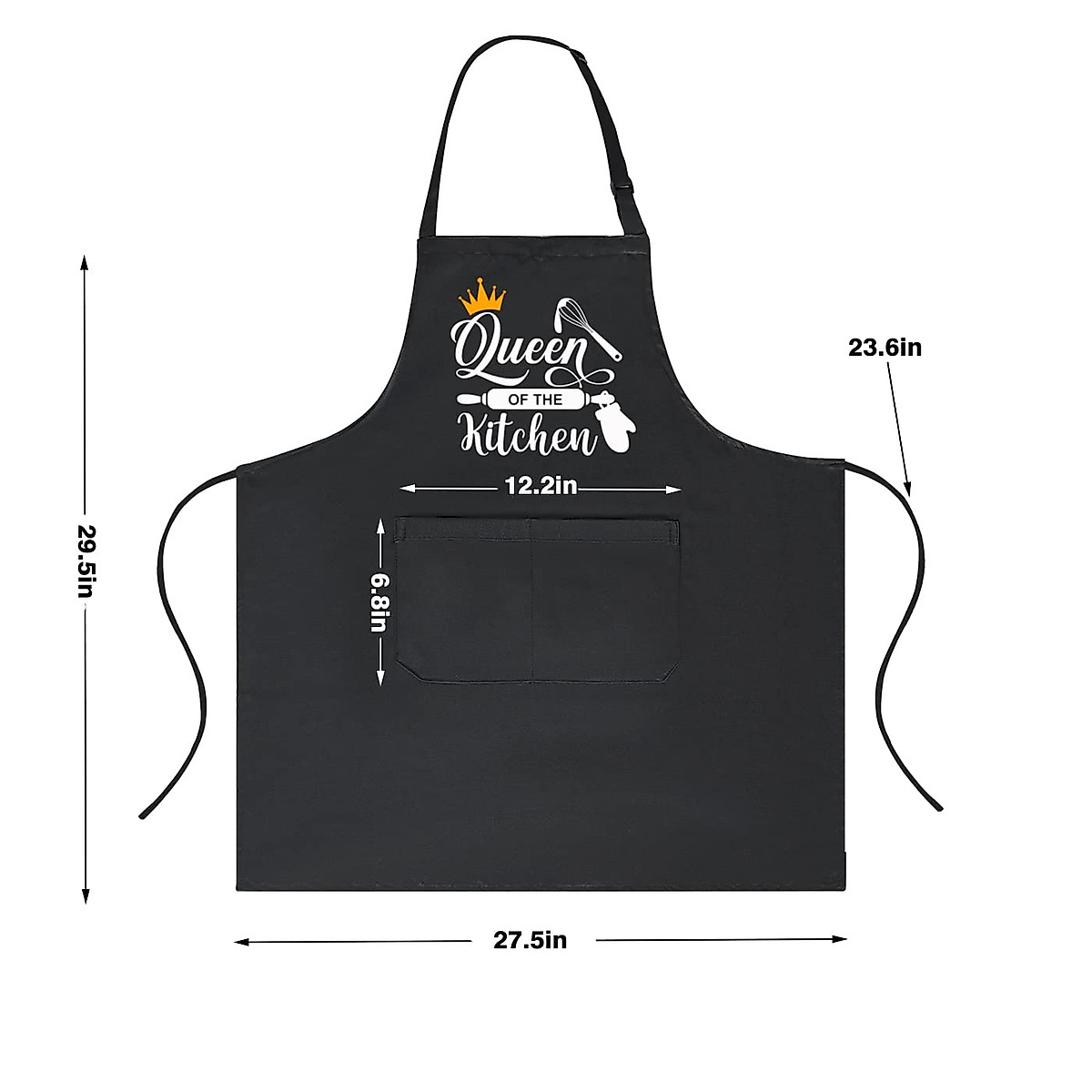 Jpayxese Funny Cooking Aprons for Women with Pockets, Black Queen of the Kitchen Apron Cute Gifts for Wife Grandma Mom Girlfriend (queen of One Size
