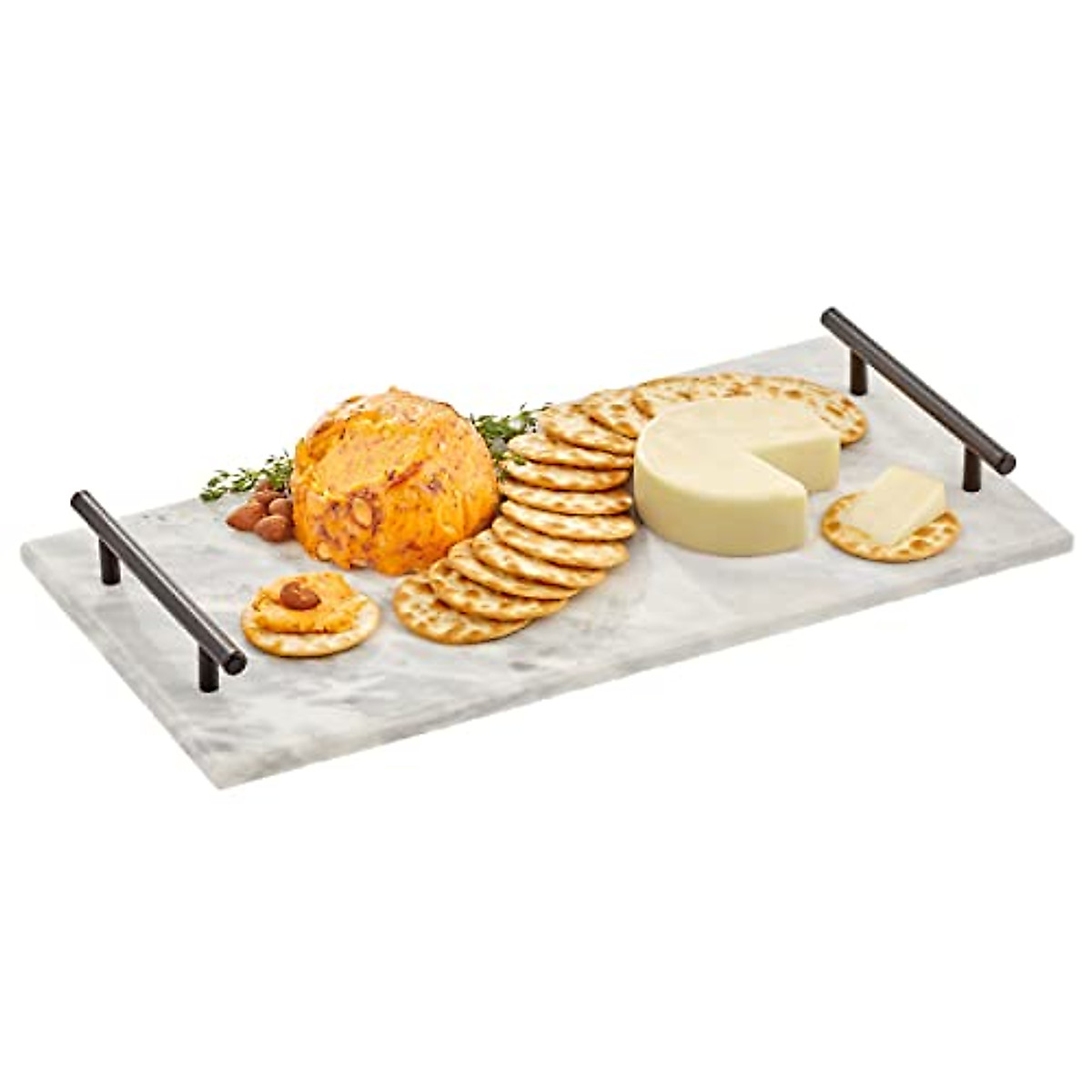mDesign Thin Marble Pastry Board, Cutting Slab Kitchen Serving Tray with Deco Handles for Baking, Chopping, and Rolling - Serve Bread, Candy, Chocolate, Cheese, and Appetizers - Marble/Black