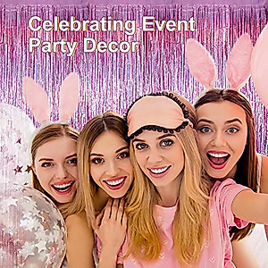 4 Pieces Foil Fringe Curtains Party Decorations Metallic Tinsel Curtain Glitter Foil Valentines Day Party Streamer 3.2 x 8.2 Feet Foil Photo Booth Backdrop for Birthday Baby Shower Holiday (Pink)