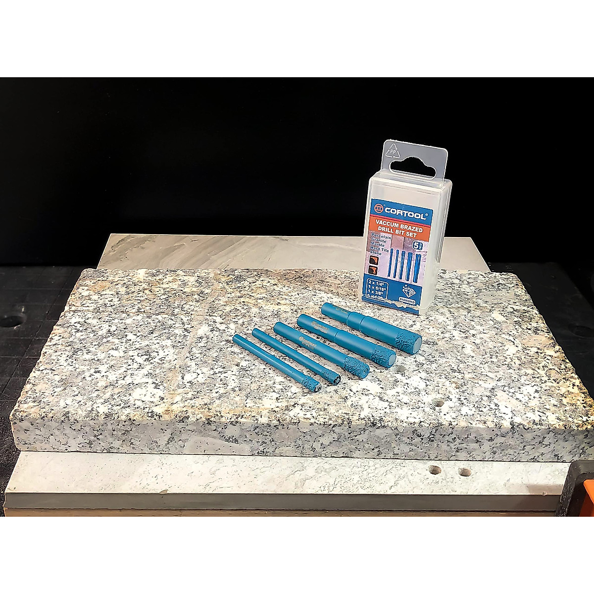 CORTOOL Dry Diamond Drill Bits for Porcelain Tile Ceramic Glass Marble, 5PCS 1/4", 5/16", 3/8", 1/2" Tile Drill Bit, Tile Saw, Vacuum Brazed Diamond Core Drill Bits with Round Hex Shank