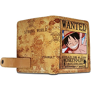 Roffatide Anime Luffy Wallets for Boys Bi-Fold Short Faux Leather Wallet Travel Slim Wallet with Zip Coin Pocket Khaki