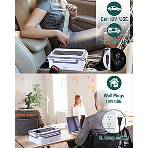 FanFanOK Electric Lunch Box 80W Heated Lunch Boxes for Adults Work/Car/Truck/Home, 1.8L Portable Food Warmer Heating Lunchbox with Insulated Lunch Cooler Bag 12V 24V 110V