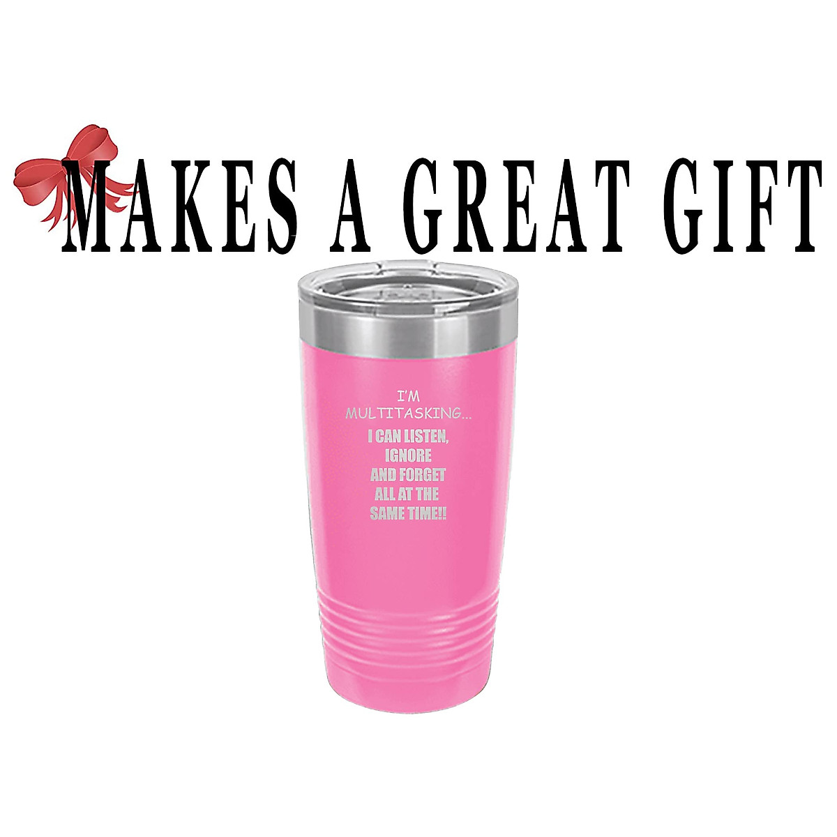 Rogue River Tactical Funny Sarcastic Office Work 20 Oz. Travel Tumbler Mug Cup w/Lid Vacuum Insulated Hot or Cold Multitasking (Pink)