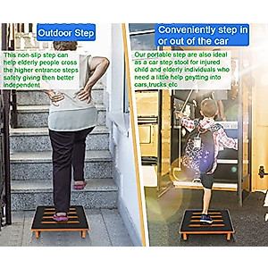 One Step Stool for Adults Seniors With Non-Slip Rubber Stepping Surface, Indoor Outdoor Platform Step Stools, 450 Ib Portable Single Wooden Riser for Bathroom,Kitchen,Bedside,and Kids Support(Natural)