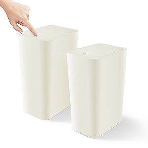 Cesun Bathroom Trash Can with Lid, Small Garbage Can with Press Top Lid, Plastic Wastebasket with Pop-up Lid for Toilet, Office, Bedroom, Living Room, White, 2.6 Gallon + 4.0 Gallon