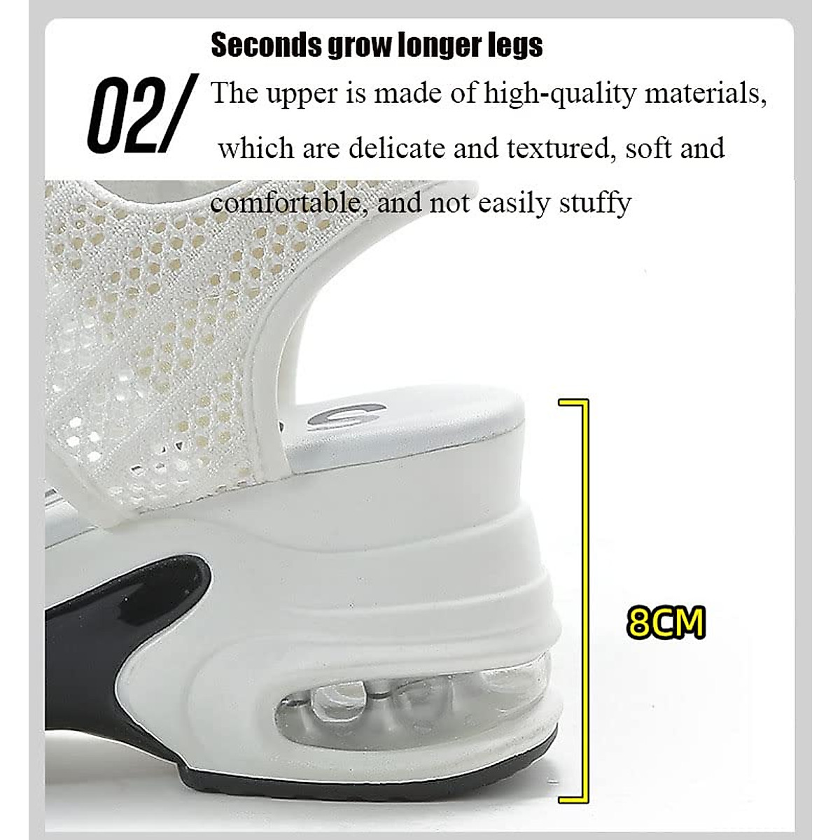 Women's Air Cushion Sneakers Hiking Outdoor Sandals Breathable Mesh Lightweight Comfortable Roman Fish Mouth Walking Shoes Anti-Slip Height Increasing Beach Sandals (Black,7.5,7.5)