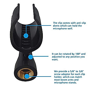 Mictop Universal Microphone Clip Holder with 5/8" Male to 3/8" Female Screw Adapter Suitable for Handheld Microphones, 4 Pack