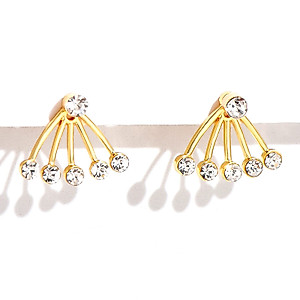 12 Pair Cubic Zirconia Moon and Star Jacket Cuff Earrings for Women, Gold Plated Front Back 2 in 1 with CZ Pearl, Flower Earring Studs