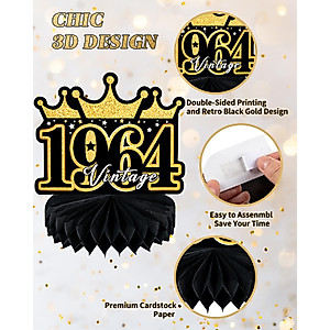 9 Pcs 60th Birthday Decoration for Men Women 60th Birthday Centerpieces for Tables Cheers to 60 Years Birthday Honeycomb Decor 1964 Birthday Table Topper Black and Gold 60th Birthday Party Favors