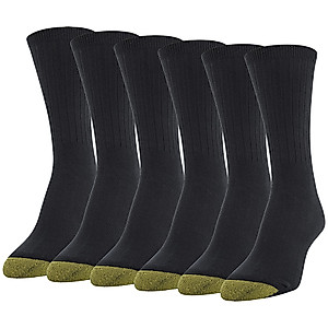 GOLDTOE Women's Casual Ribbed Crew Socks, 6-Pairs, Black, Medium