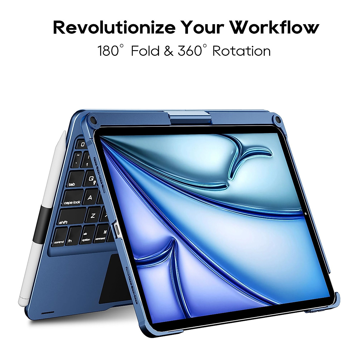 edaiser Swivel Keyboard Case for Apple iPad Air 11 inch (M3-M2) 2025 & iPad Air 5th 4th Gen& iPad Pro 11-inch (4th-1st); Rotatable Cover with Pencil Holder, Trackpad, Backlit, Metallic Blue