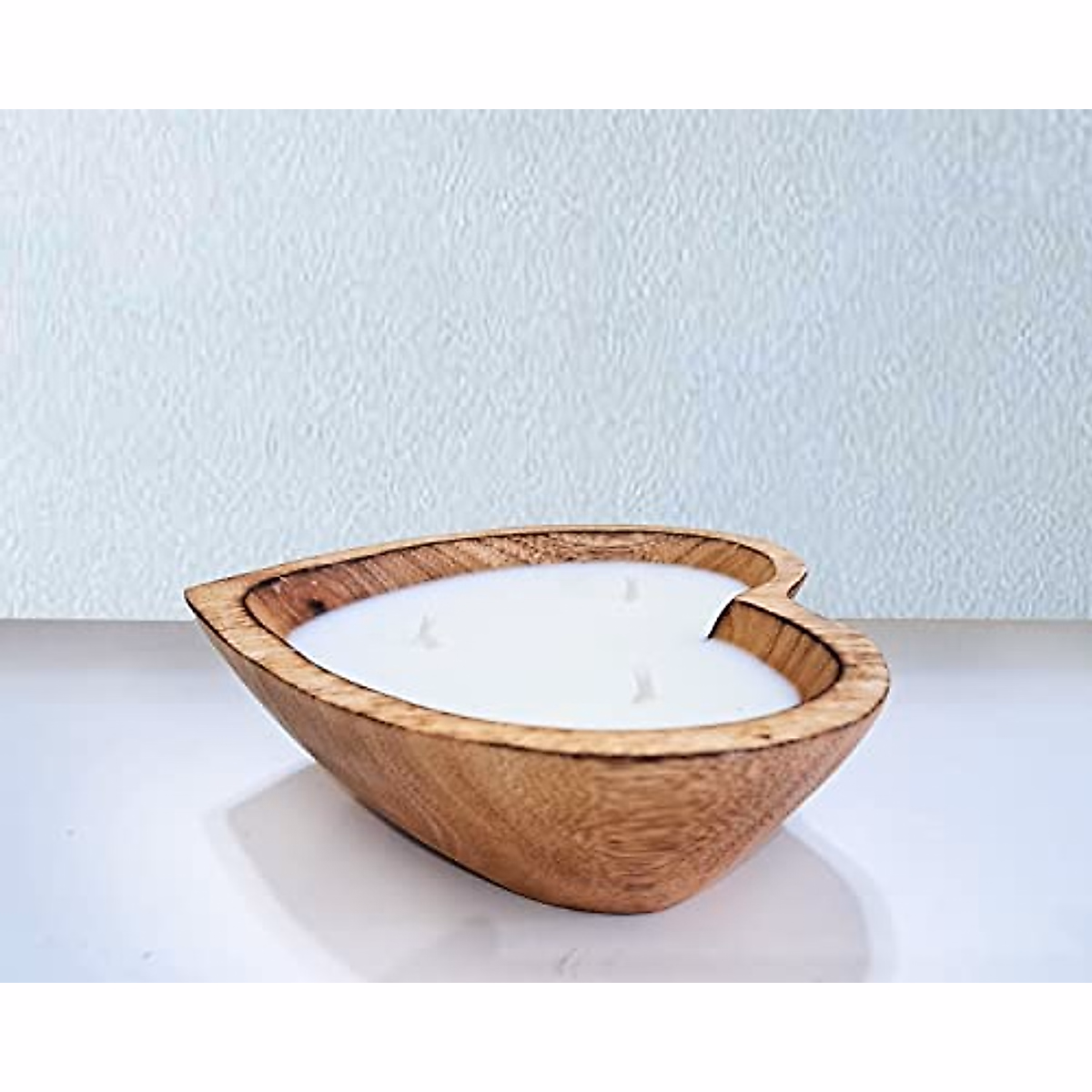6” Heart Shaped Wooden Bowl Candle with Soy Wax - 3 Wicks 5 oz Decorative Dough Bowl Candles for Anniversary Engagement Wedding Birthday Valentine Christmas Gift (Vanilla Sandalwood - 6" Brown Bowl)