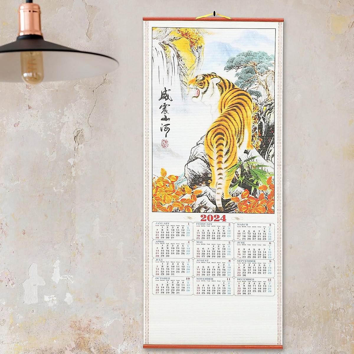 Garneck 2024 Chinese Wall Scroll Calendar, Paper Calendar Year of the Dragon Wall Calendar Chinese New Year Calendar Reel Calendar Planner