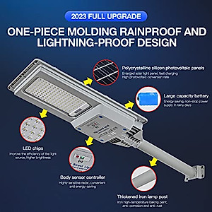 Vikrami 1000W Solar Street Lights Outdoor Waterproof 80000LM, Dusk to Dawn, with Motion Sensor and Remote Control, Suitable for courtyards, Gardens, Streets, Garage, etc. Wall or Pole Mount