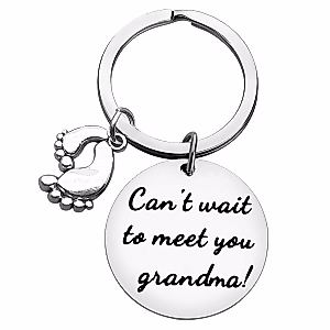 Grandma to Be Pregnancy Announcement Keychain Can't Wait to Meet You Grandma Keyring Baby Birth Announcement Jewelry Gift for Grandparents