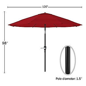 Pure Garden 10-Foot Patio Umbrella With Hand Crank and Auto Tilt - Outdoor Shade and Shelter for Decks, Porches, and Patios, Red