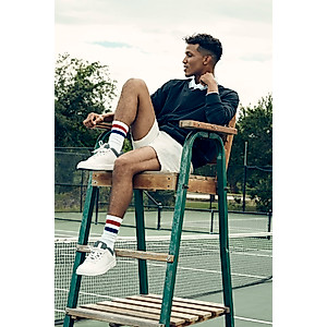 GOLDTOE Men's 656S Cotton Crew Athletic Socks, Multipairs, Stripe White/Light Blue Assorted (6-Pairs), Large