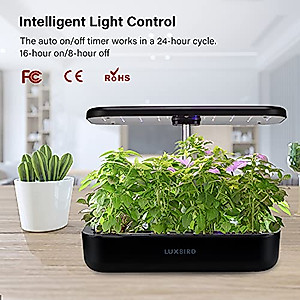 Luxbird Hydroponics Growing System, Indoor Herb Garden Starter Kit with LED Grow Light, Automatic Timer Smart Germination Kit for Kitchen Home Gardening, Height Adjustable (12 Pods)