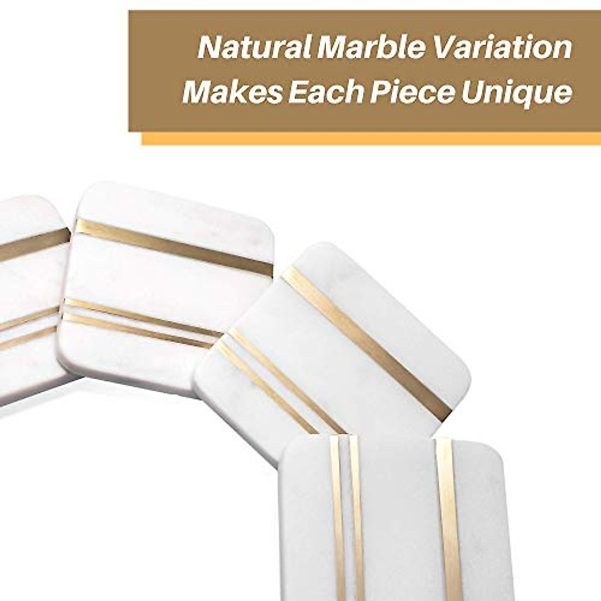 Cork & Mill Marble Coasters for Drinks - Set of 6 Handcrafted Modern Coasters - White Drink Coasters with Gold Brass Inlay - Made from Real Solid Marble