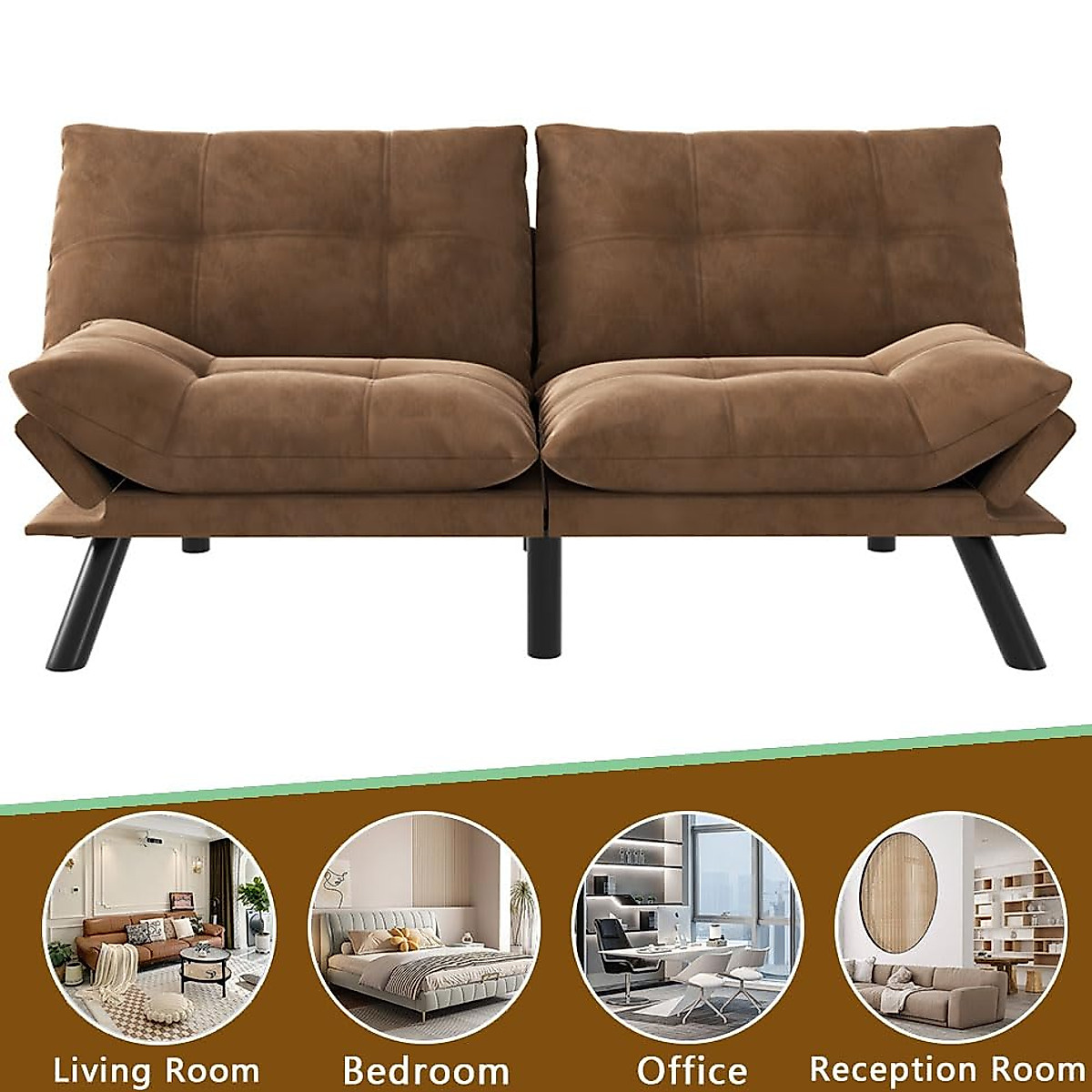 71" Chamois Futon Couch Bed with Mattress Included,Convertible Folding Sleeper Sofa Bed with Adjustable Backrests,Modern Loveseat Sleeper for Living Room Bedroom Small Space Home Office (Coffee Brown)